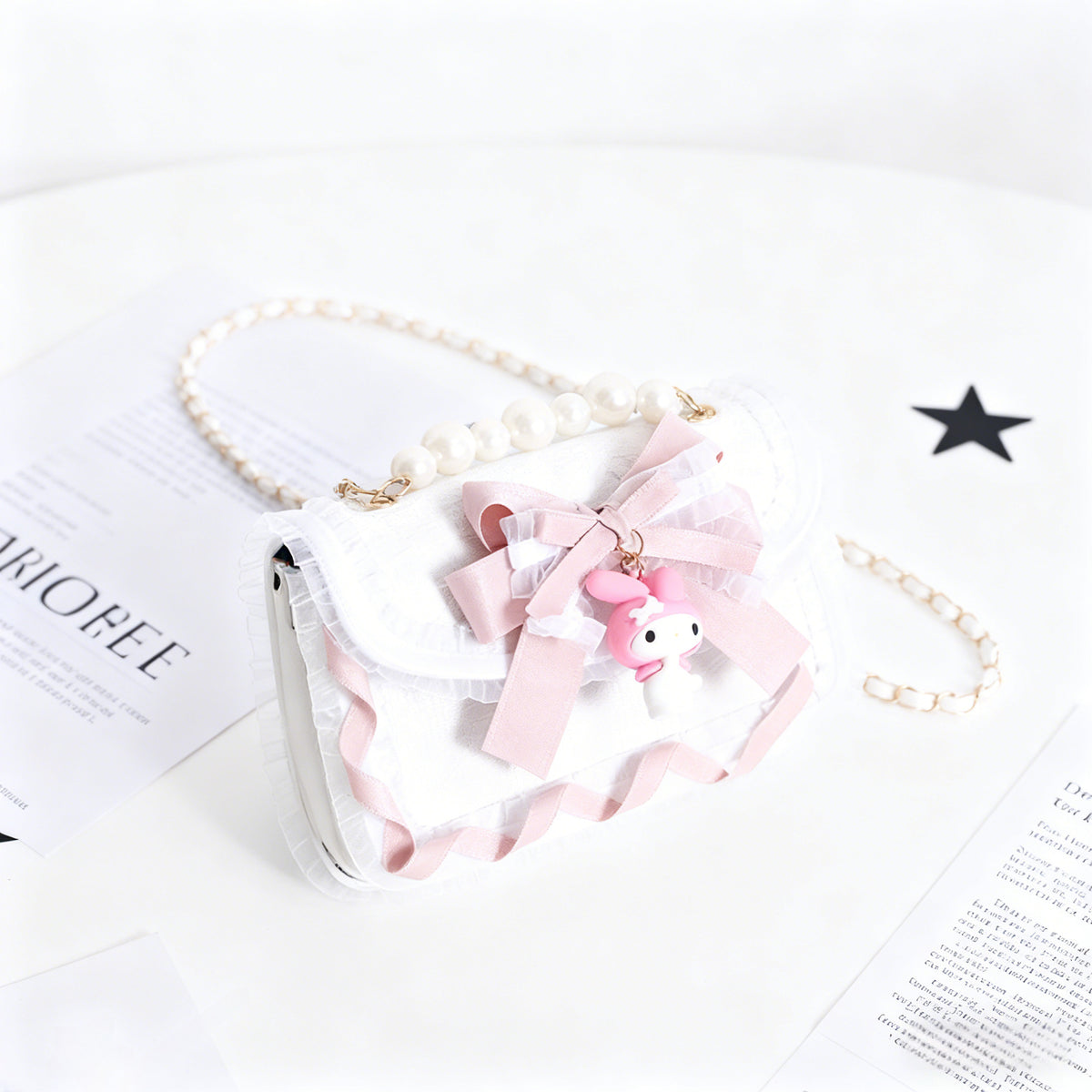 Lolita Bag Gothic Kuromi Midnight Black Lace Crossbody with Pink Ribbo ...