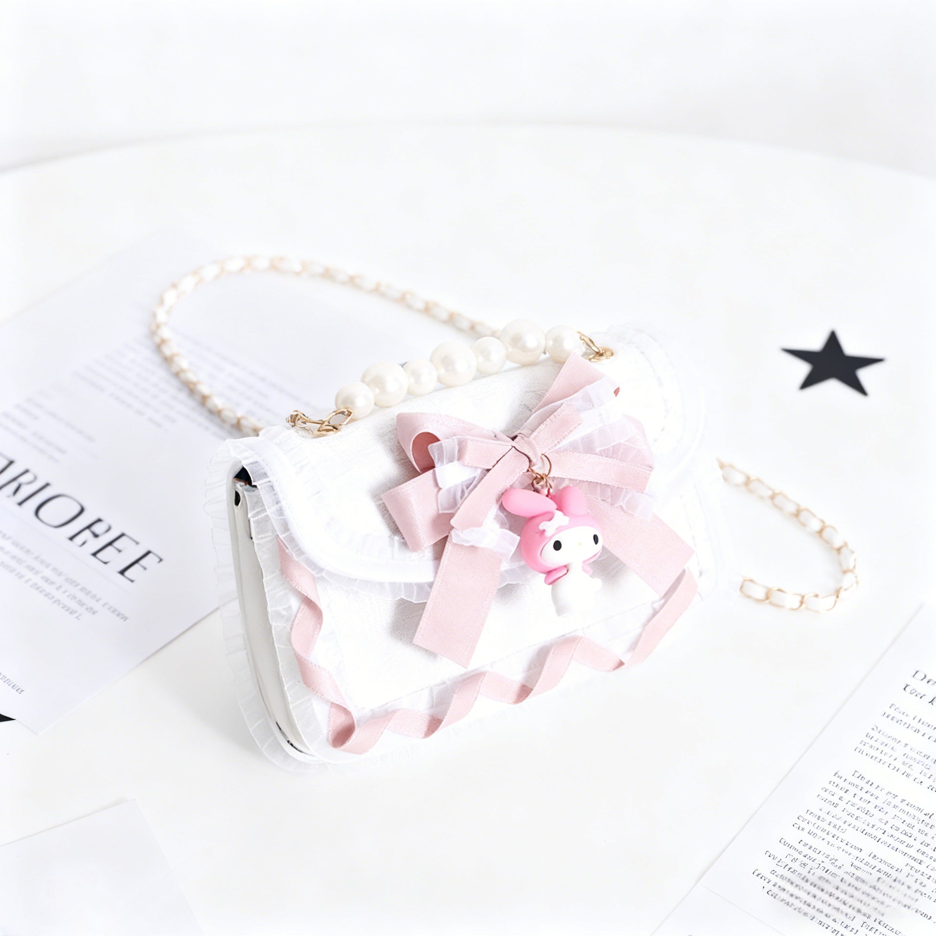 Lolita Bag Gothic Kuromi Midnight Black Lace Crossbody with Pink Ribbo ...